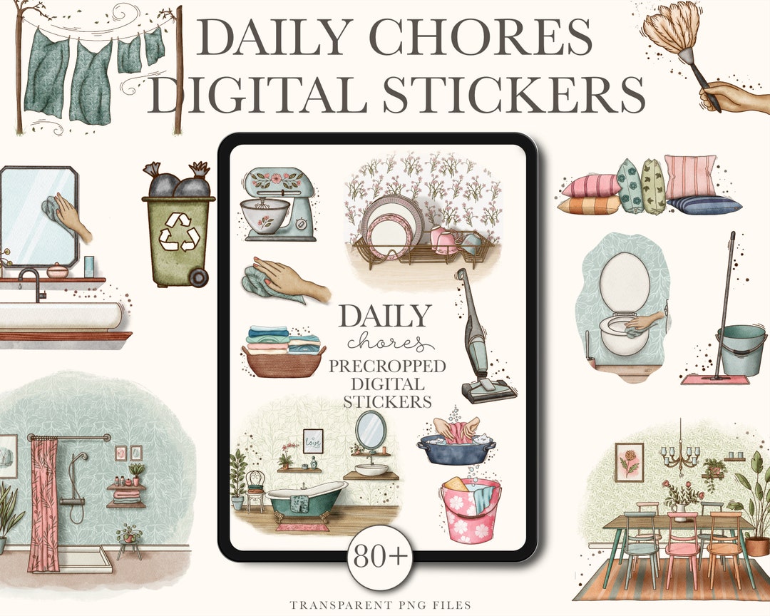 Cleaning Chores Digital Stickers, Daily Chores Goodnotes Stickers ...