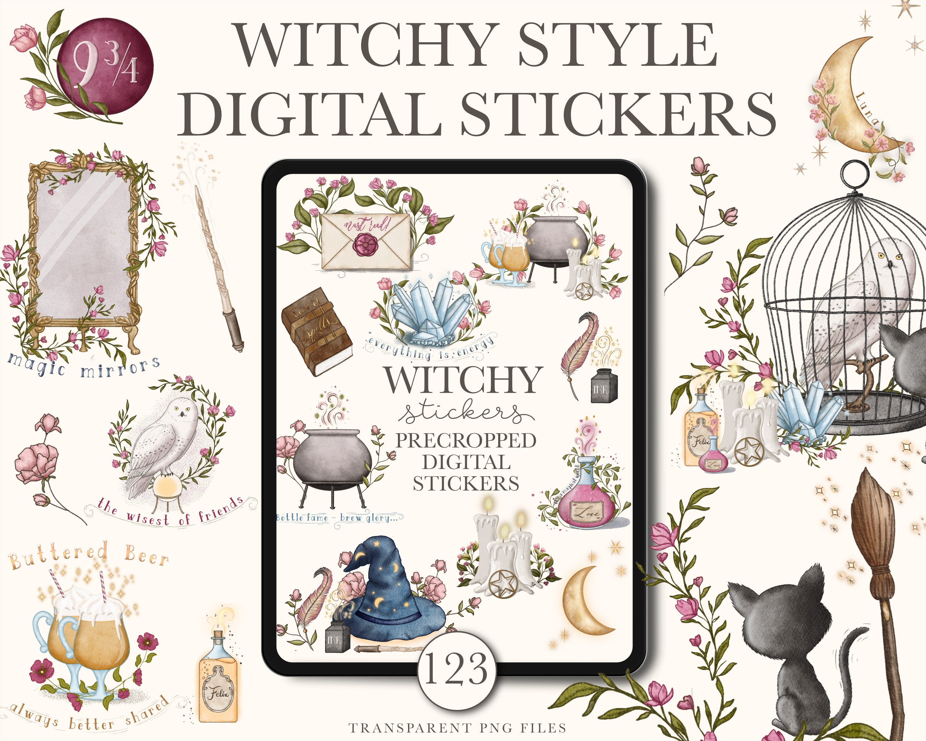 Witchy Digital Planner Stickers for Goodnotes, Baby Witch Pre-cropped ...