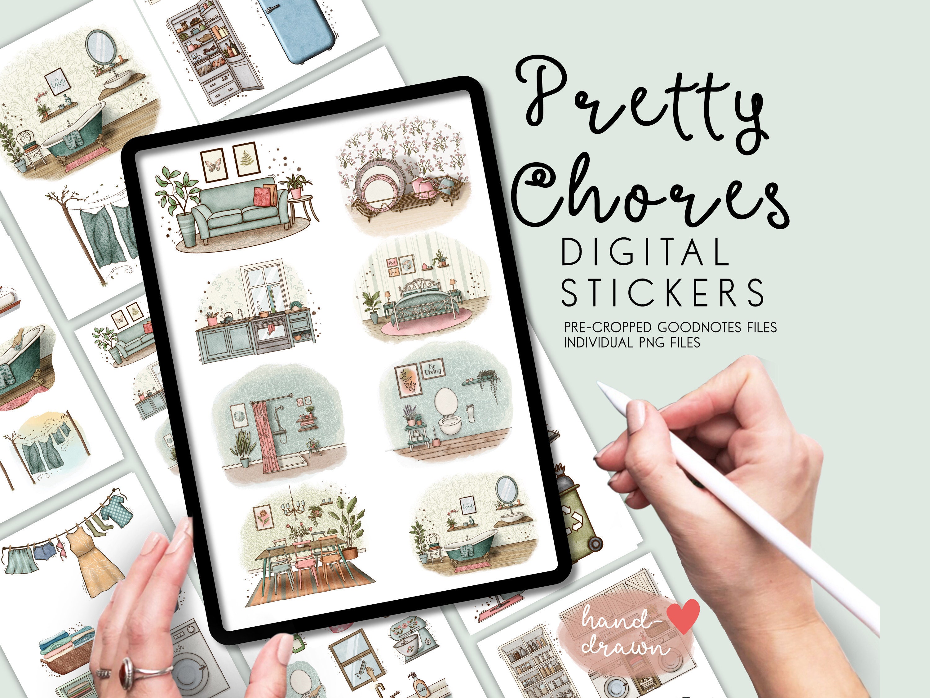 Cleaning Chores Digital Stickers, Daily Chores Goodnotes Stickers ...