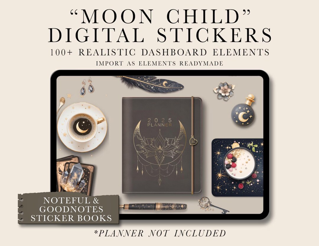 Witchy Dashboard Realistic Scene, Moon Mood Board Planner Stickers ...