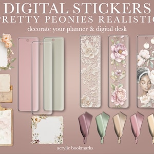 Noteful Peonies Realistic Stickers, Spring Mood Board Planner Stickers ...