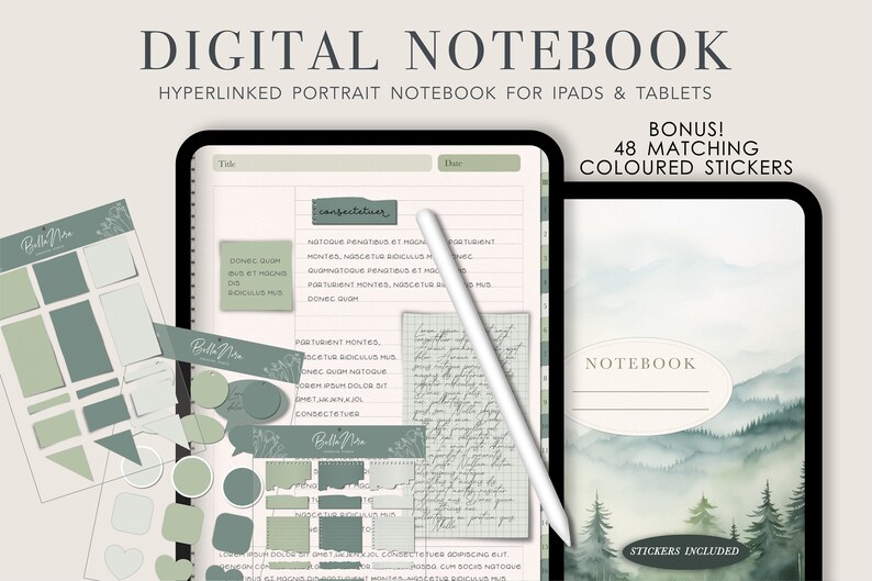 Portrait Digital Notebook, Digital Notes,cornell Journal,goodnotes ...