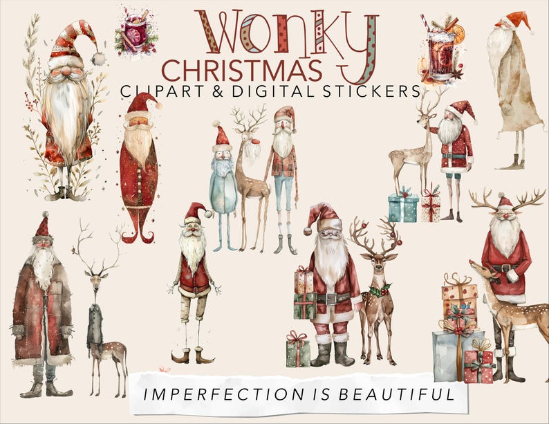 Wonky Christmas Digital Stickers Funny Quirky Holiday Clipart Bundle ...