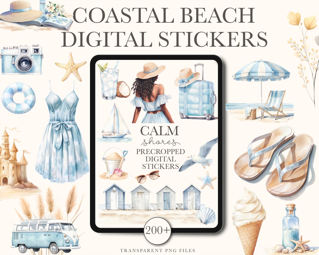 Beach Coastal Digital Planner Stickers, Calm Ocean Shores Goodnotes ...