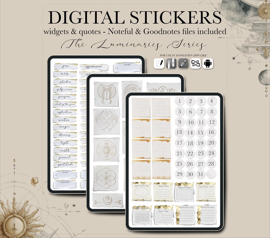 130 Digital Stickers - the Luminaries Series | Gilded Planner Widgets ...