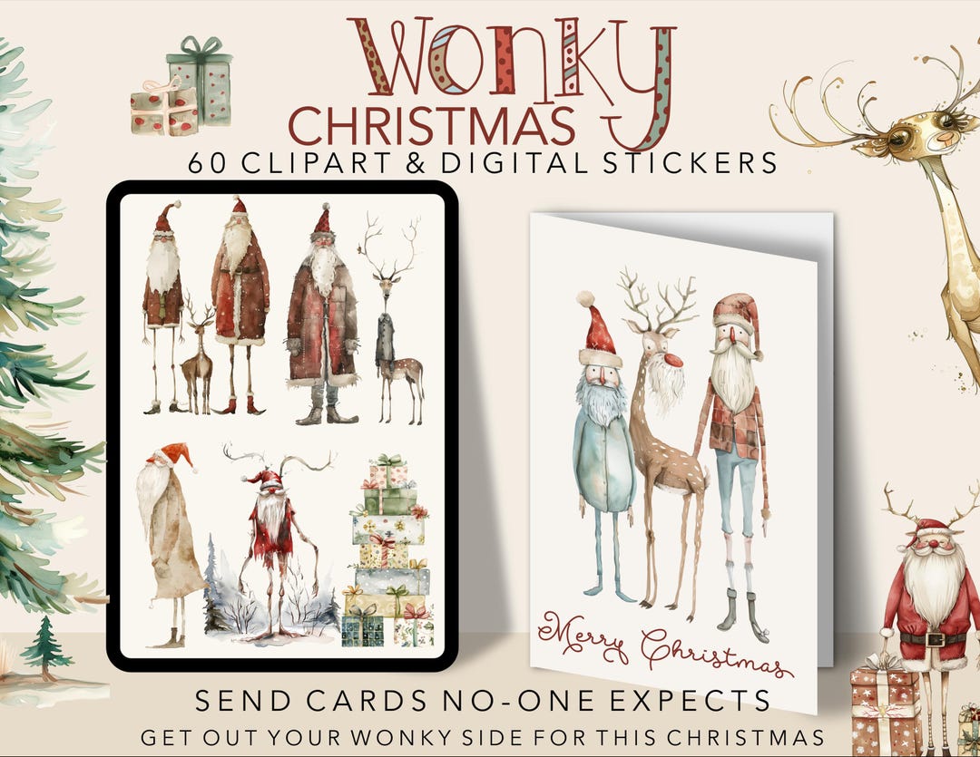 Wonky Christmas Digital Stickers, Quirky Christmas Clipart, Whimsical ...