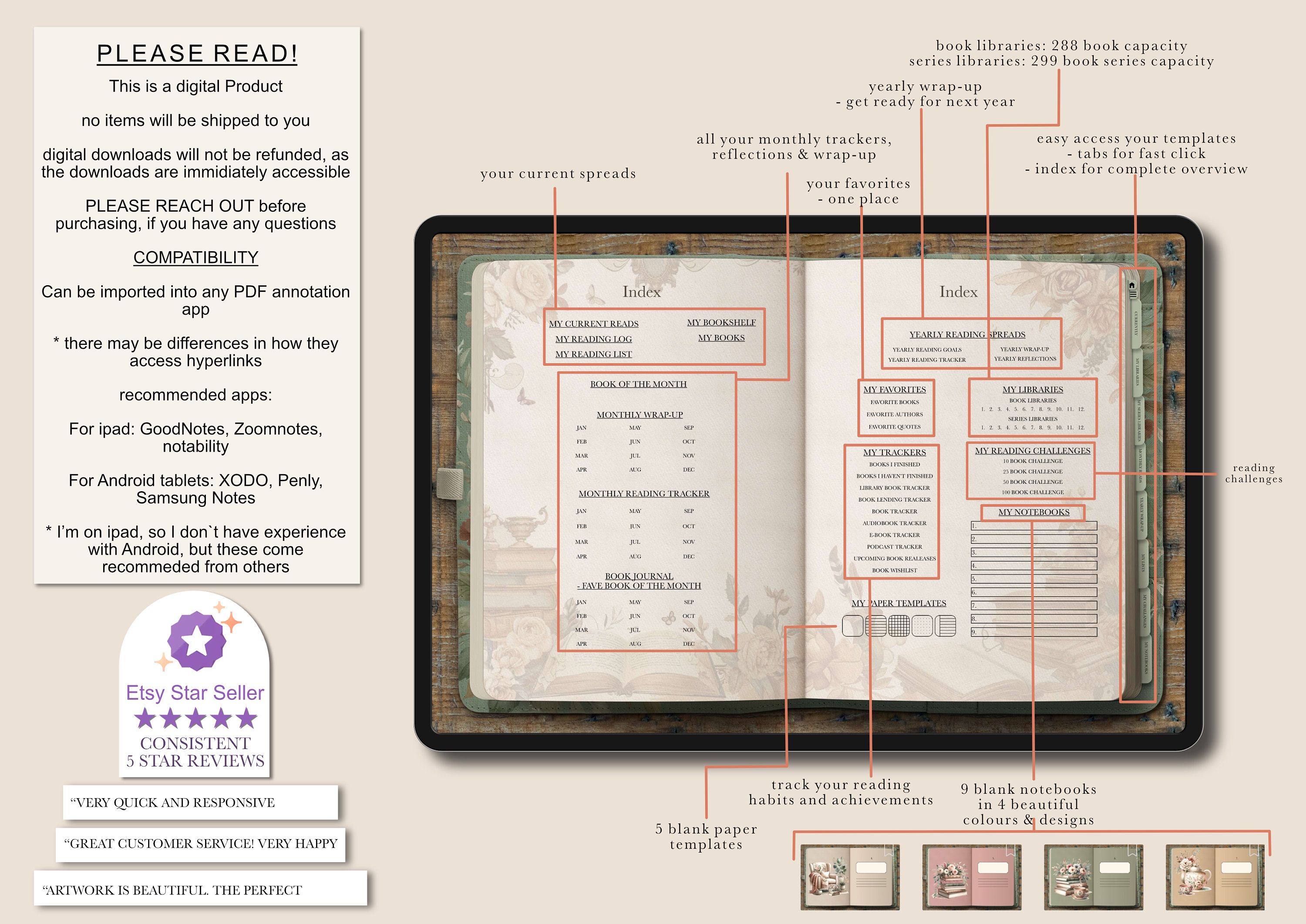 Digital Reading Journal, Digital Goodnotes Book Tracker, iPad Android ...