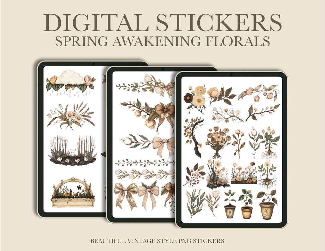 Noteful Vintage Floral Digital Stickers, Weekly Planner Stickers ...