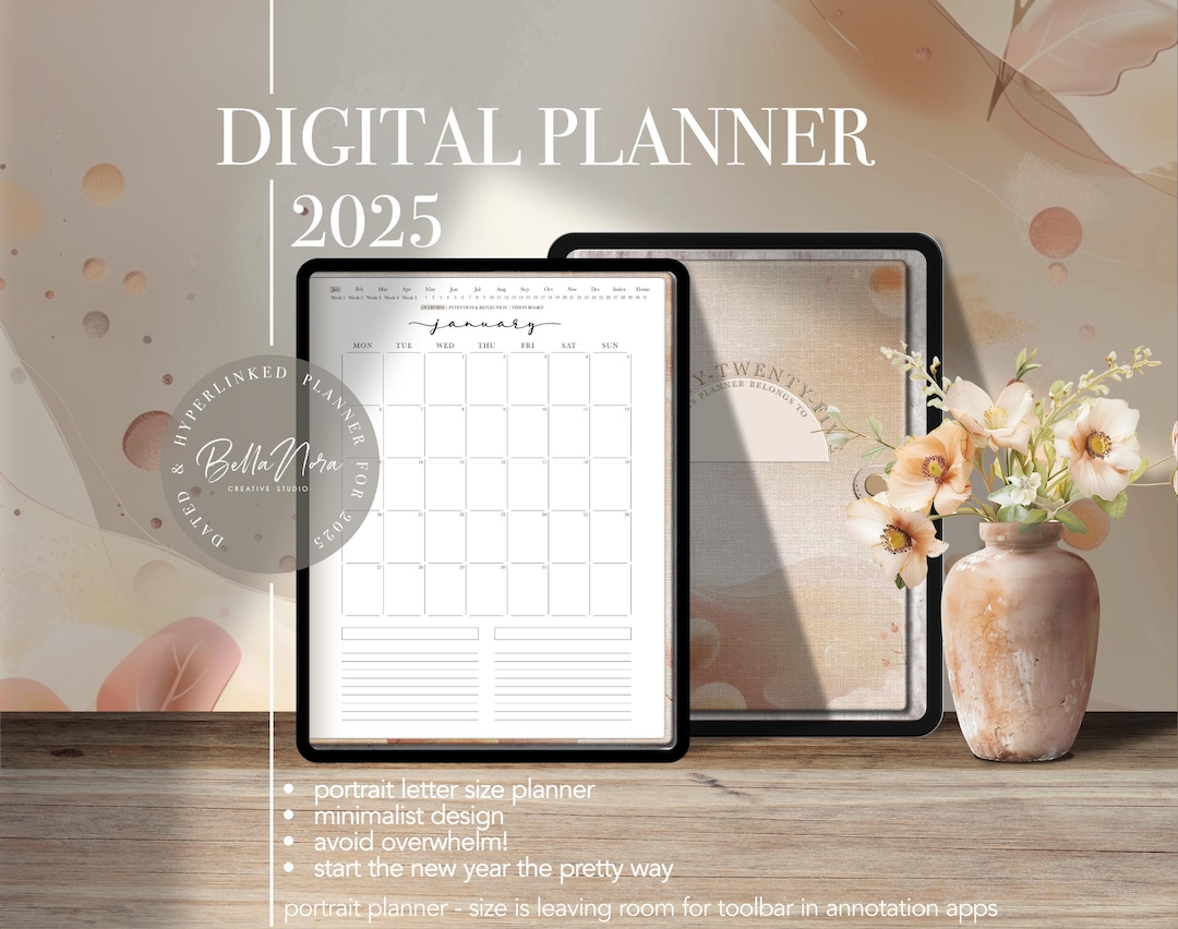 Minimalist 2025 Dated Goodnotes Digital Planner, Hyperlinked Planner ...