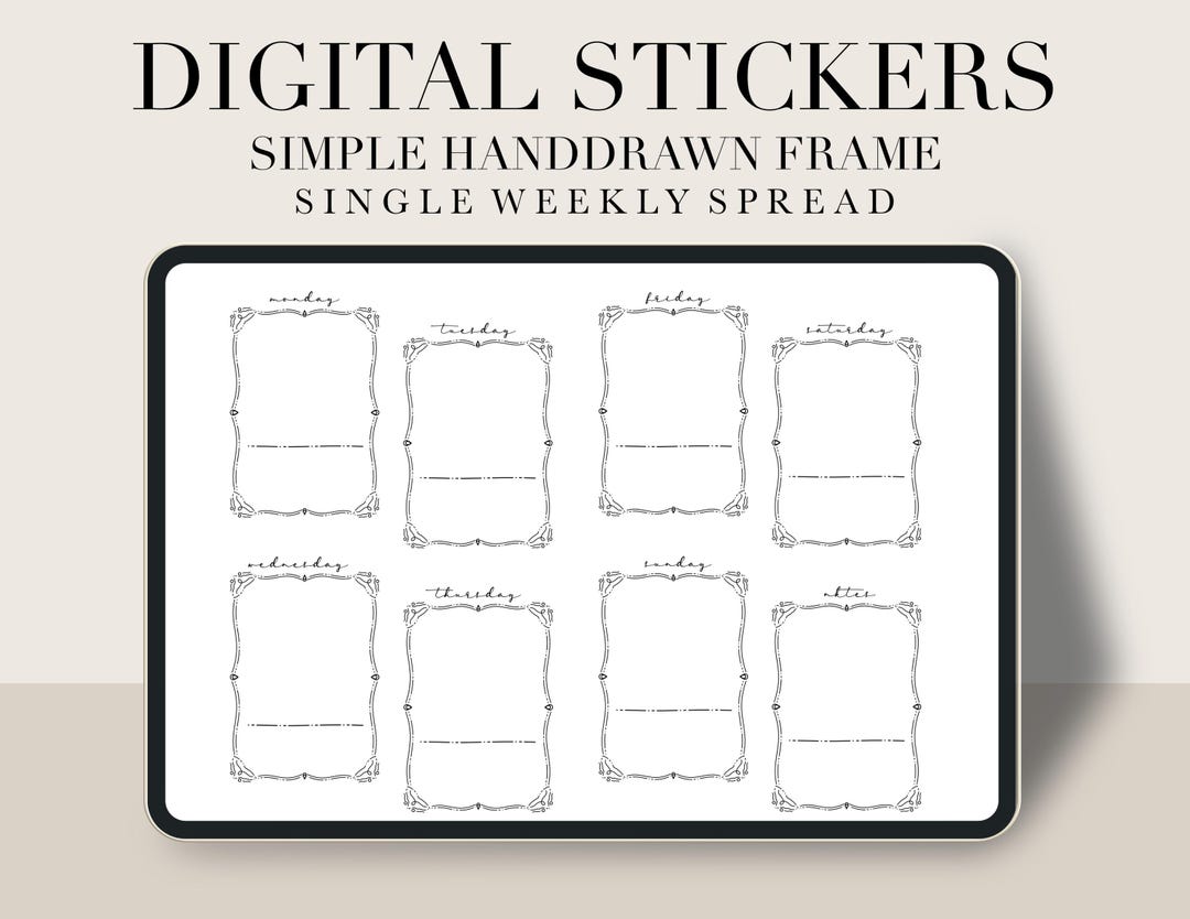 Noteful Handdrawn Lineart Frames, Spring Mood Board Planner Stickers ...