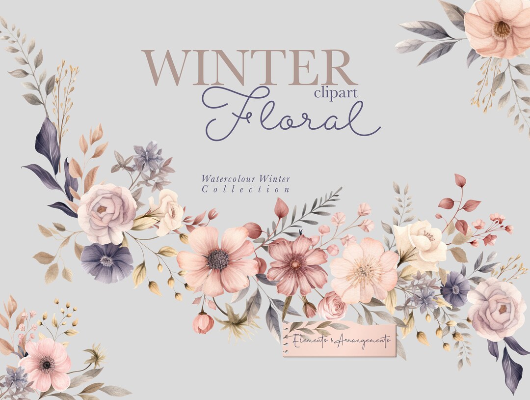 Watercolor Winter Clipart, Winter Wildflowers Clipart, Winter Floral ...
