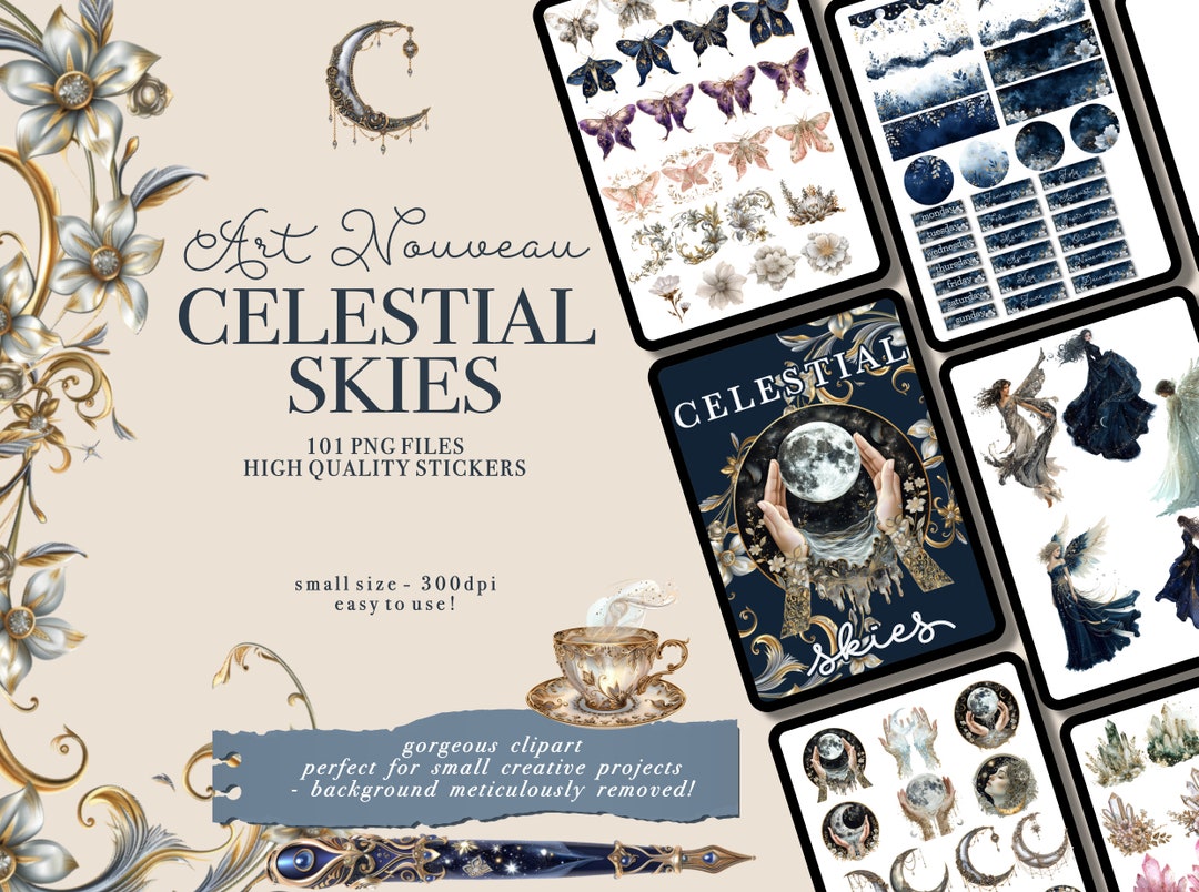 Celestial Digital Sticker Set for Digital Planner, Digital Moon ...