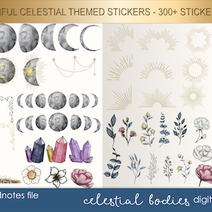 Zodiac Magic Moon Stickers, Astrology Galaxy Digital Stickers, Witchy ...