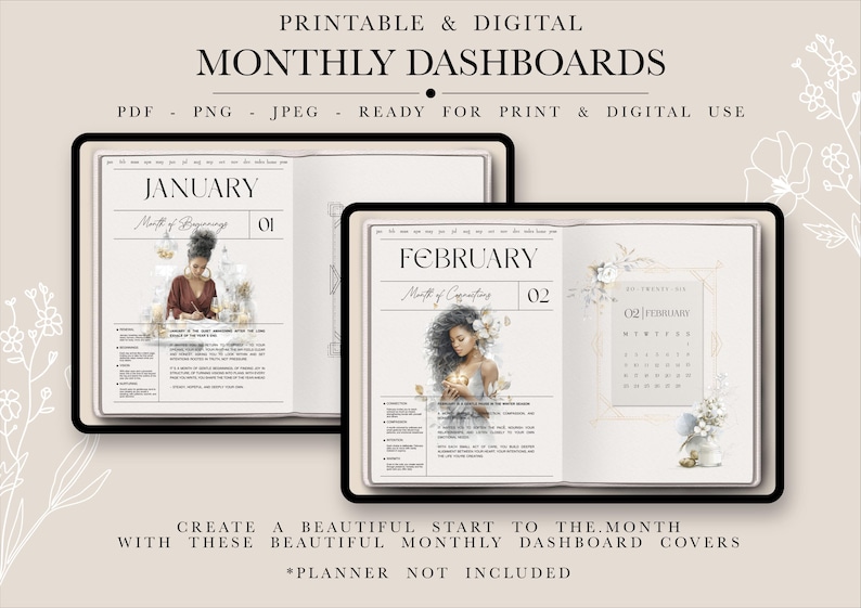 Monthly Planner Dashboards | Printable and Digital Inserts | Aesthetic ...