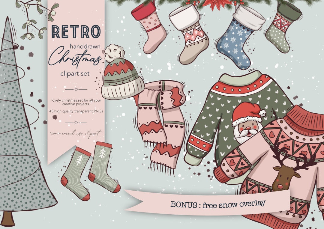 Retro Christmas Clipart Bundle, Digital Download, Printable Christmas ...