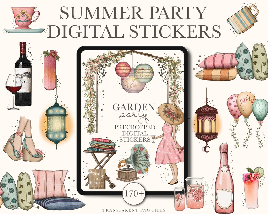 Summer Goodnotes Digital Stickers, Summer Garden Party Stickers ...