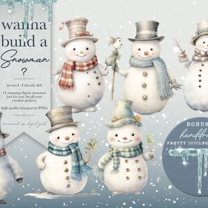 Watercolor Cute Snowman Clipart Bundle, Digital Download, Printable ...