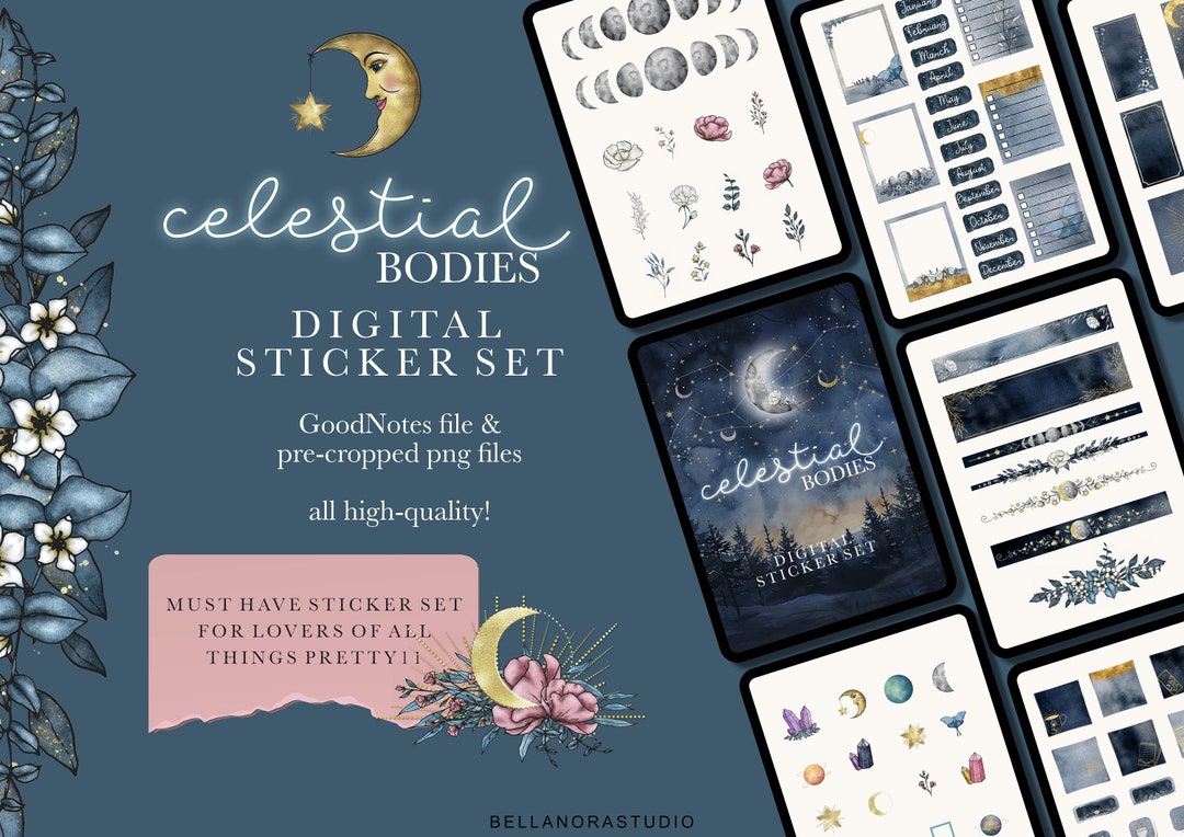 Zodiac Magic Moon Stickers, Astrology Galaxy Digital Stickers, Witchy ...