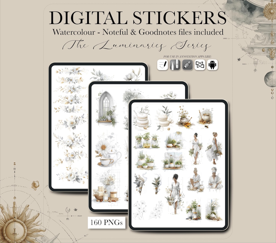 The Luminaries Series – 160 Watercolour Digital Stickers | Spiritual ...