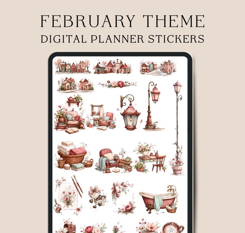 February Digital Planner Stickers | Cozy Winter Sticker Set, Floral ...
