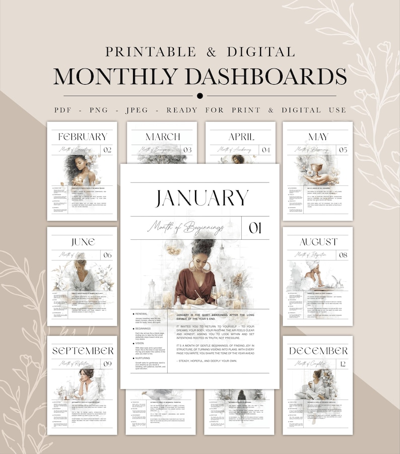 Monthly Planner Dashboards | Printable and Digital Inserts | Aesthetic ...
