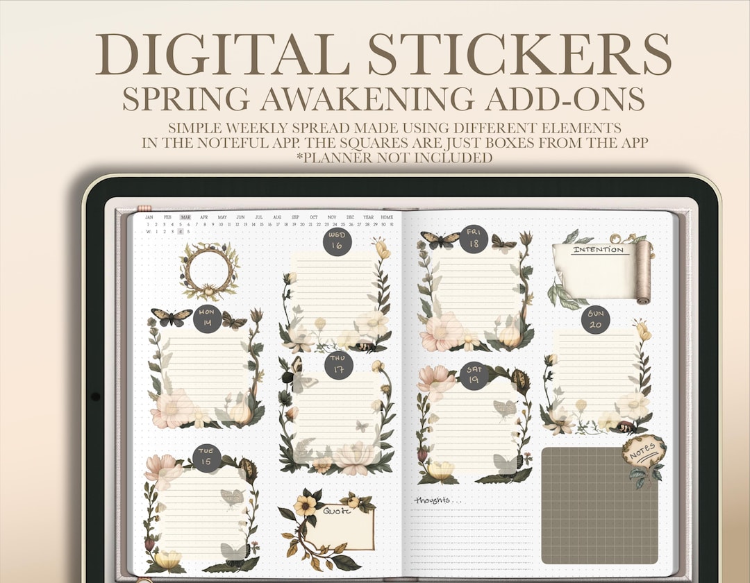 Noteful Vintage Floral Digital Stickers, Weekly Planner Stickers ...