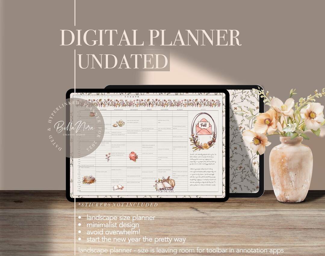 Minimalist Undated Digital Planner, 2025 Elegant Goodnotes Planner ...