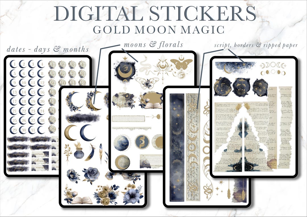 Noteful Planner Stickers , Mystical Moon Digital Stickers, Witchy ...