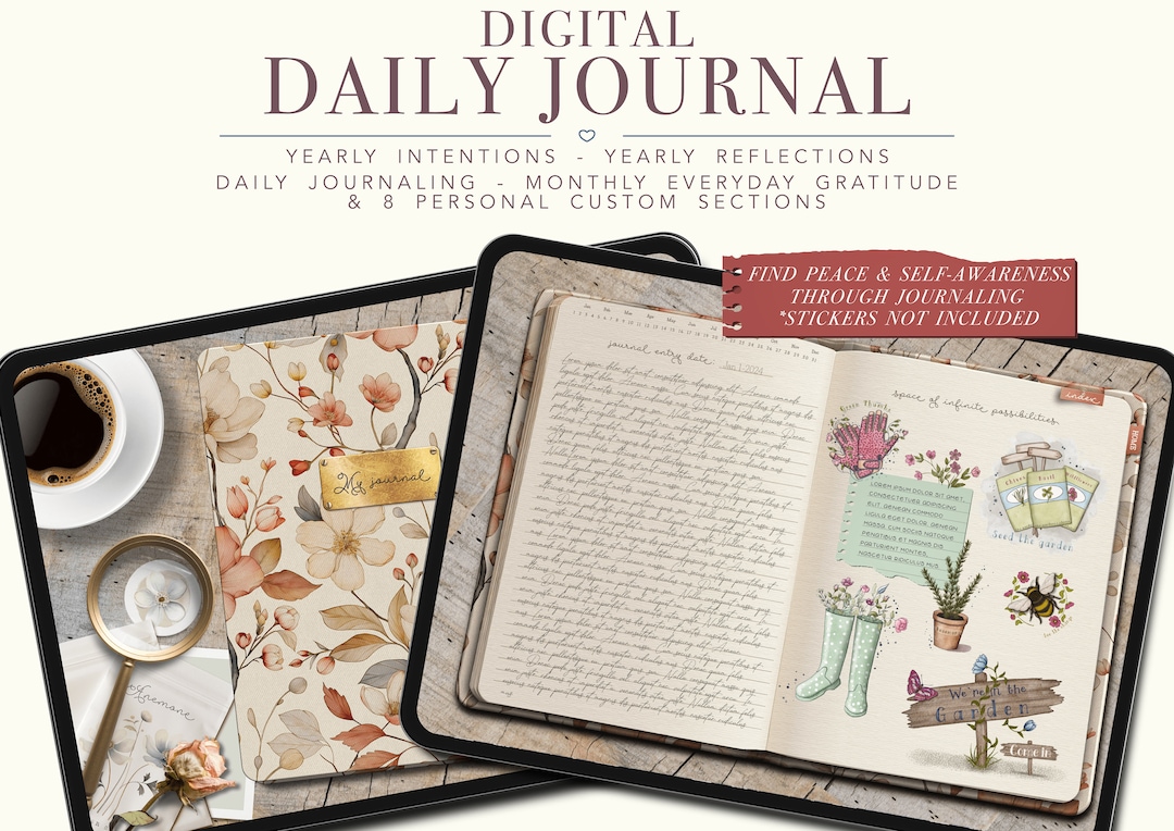 Digital Daily Planner Journal, Hyperlinked Digital Journal Pages, iPad ...