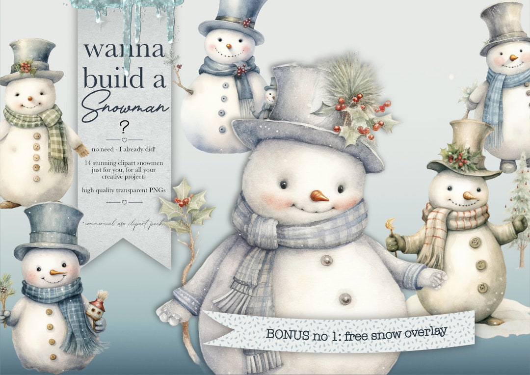 Watercolor Cute Snowman Clipart Bundle, Digital Download, Printable ...