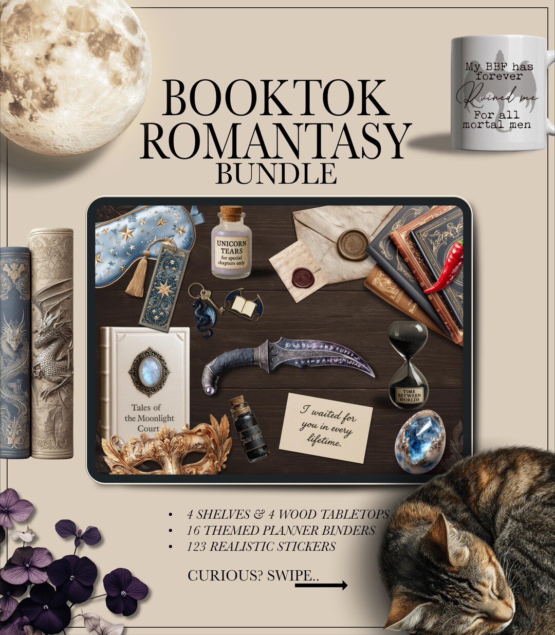 Romantasy Digital Sticker Bundle | Booktok Planner Kit | Fantasy ...
