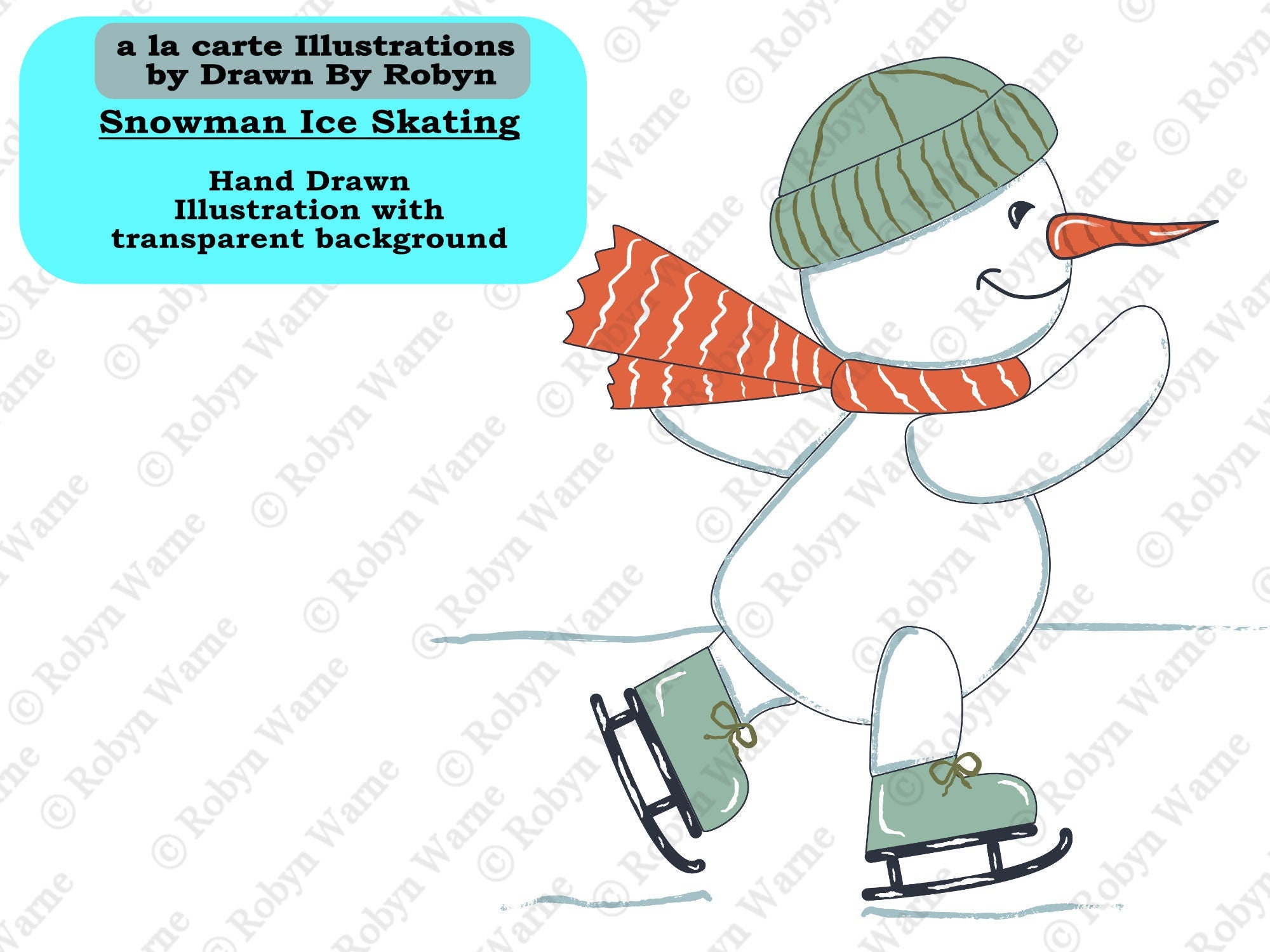 Snowman Ice Skating PNG Clip Art: Hand Drawn Christmas Design (digital ...