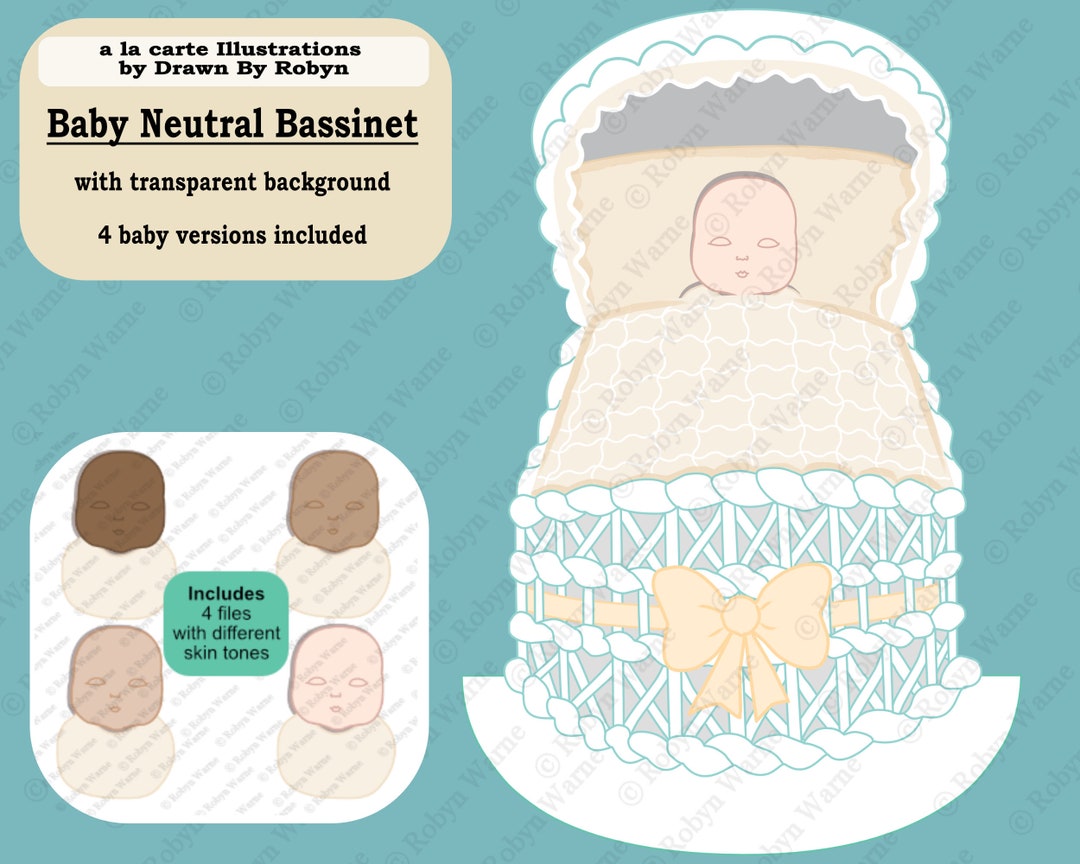 Neutral Baby Bassinet Clip Art: Hand Drawn PNG Set (digital Download ...