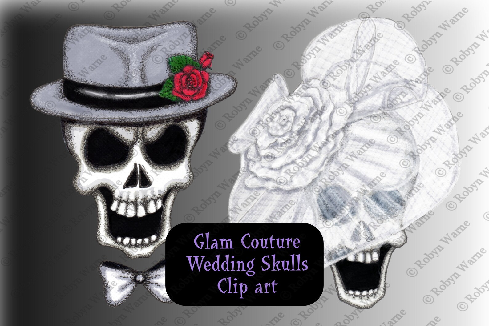 Couture Skull Wedding, Gothic, Clip Art, Gothic Wedding, Illustration ...