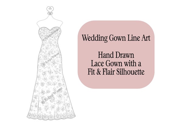 Lace Wedding Dress Drawing Sketch