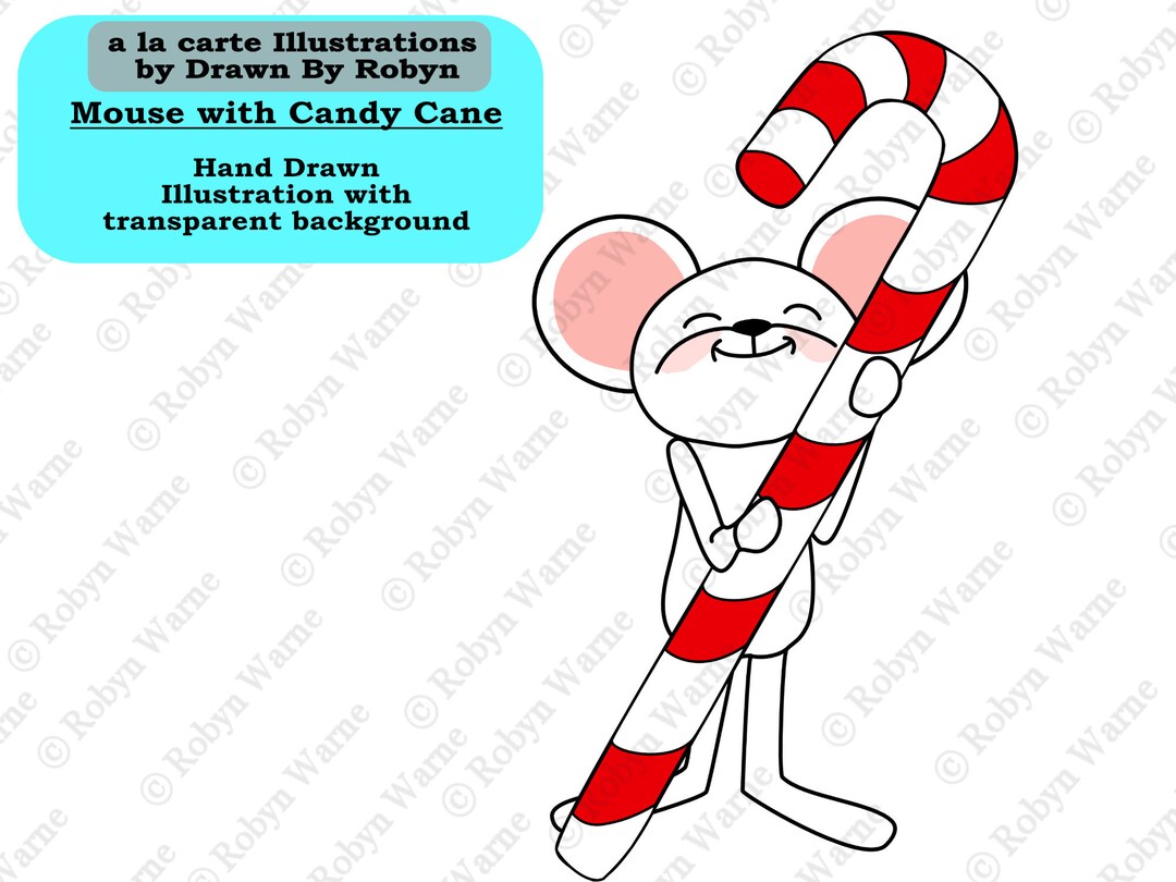 Christmas Mouse Clip Art, Candy Cane, Christmas PNG, Hand Drawn, Cute ...