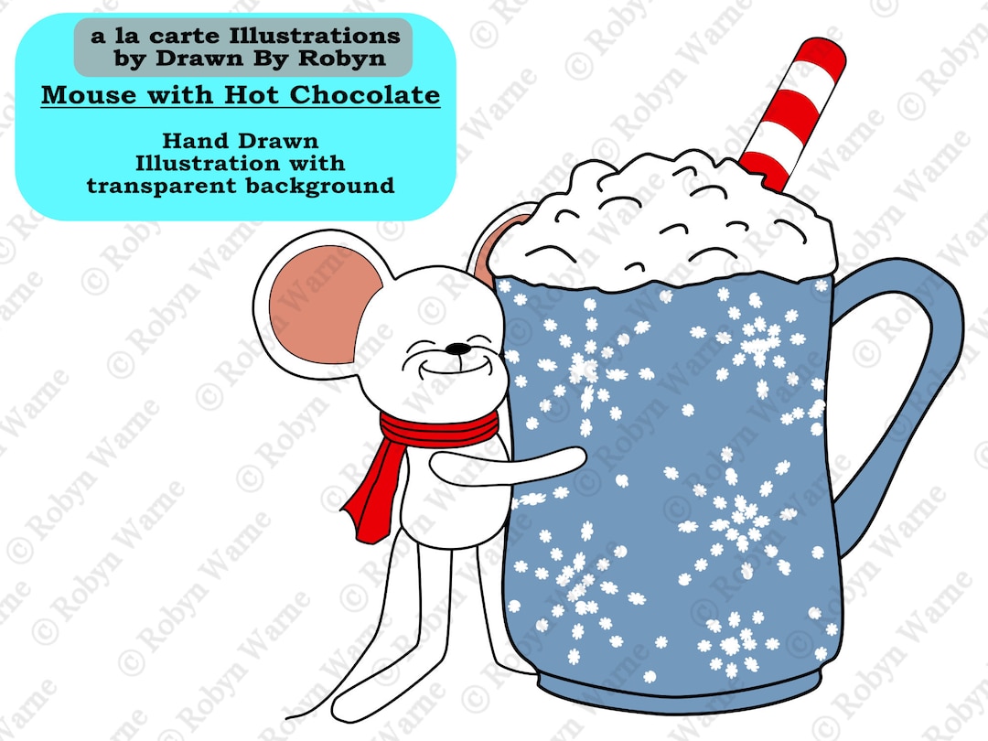 Christmas Mouse Hot Chocolate Clip Art: Hand-drawn Winter PNG (digital ...