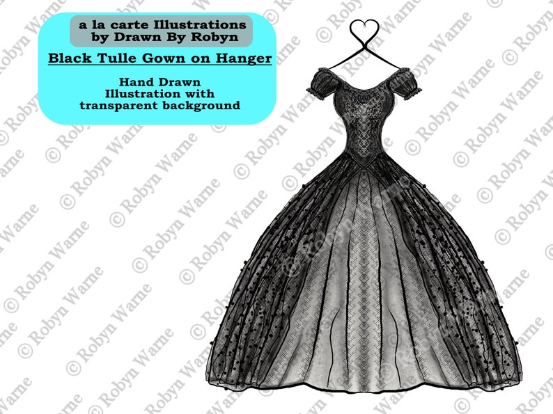 Black Tulle Ball Gown Clip Art, Tulle Wedding Gown, Black Wedding Gown ...