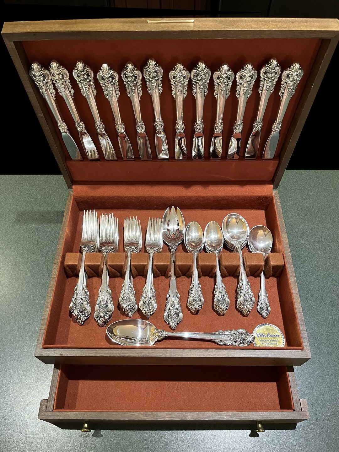 Wallace Grande Baroque Sterling Silver Flatware, 57 Pieces, 12 Place ...