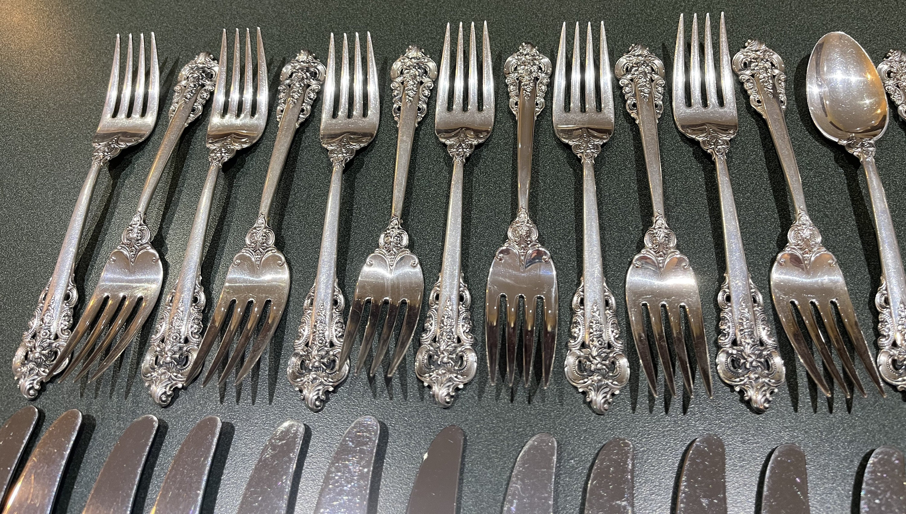 Wallace Grande Baroque Sterling Silver Flatware, 57 Pieces, 12 Place ...