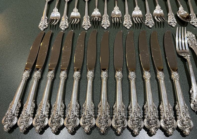Wallace Grande Baroque Sterling Silver Flatware, 57 Pieces, 12 Place ...