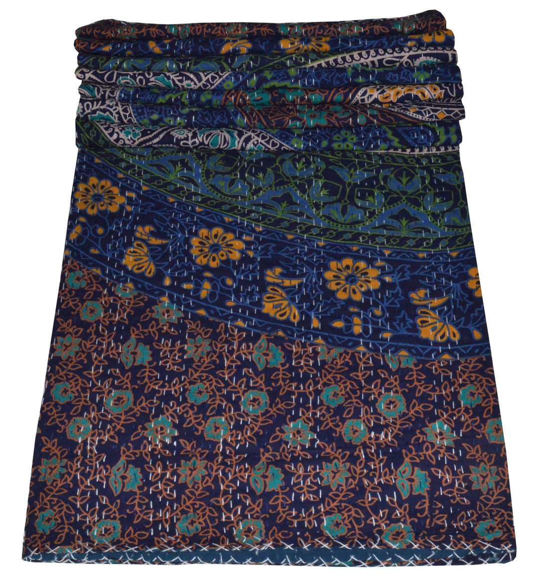 Indian Cotton Throws, Hippie Boho Decor Blankets, Mandala Kantha Quilt ...