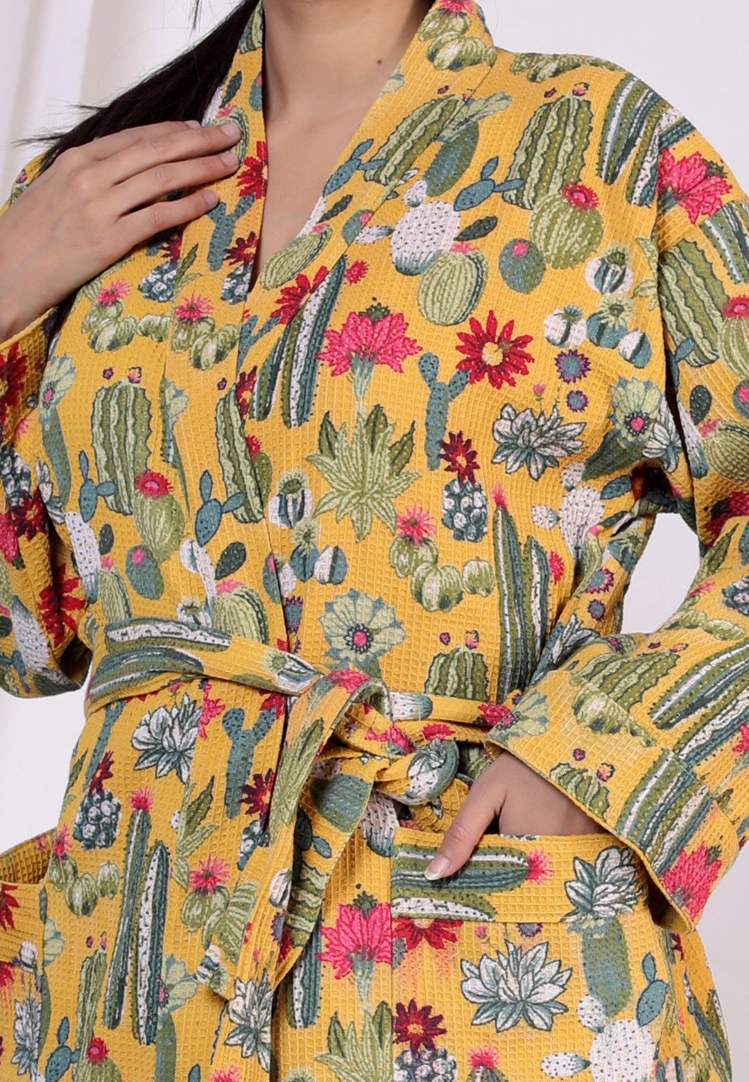 Yellow Unisex Waffle Linen Robe| Cotton Kimono Robe| Gift for Her ...