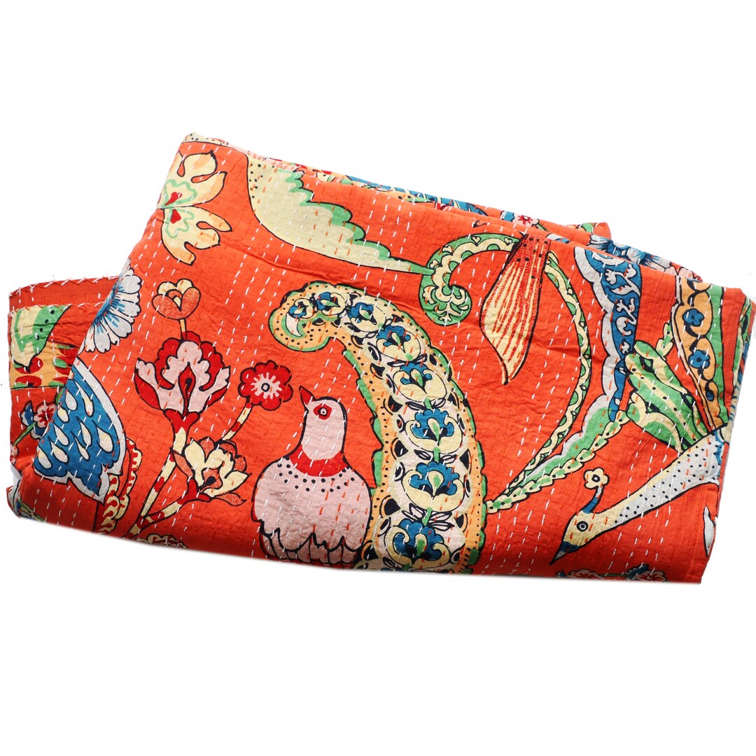 Hand Block Animal Print Kantha Quilt Queen Size Quilt Cotton Quilt ...