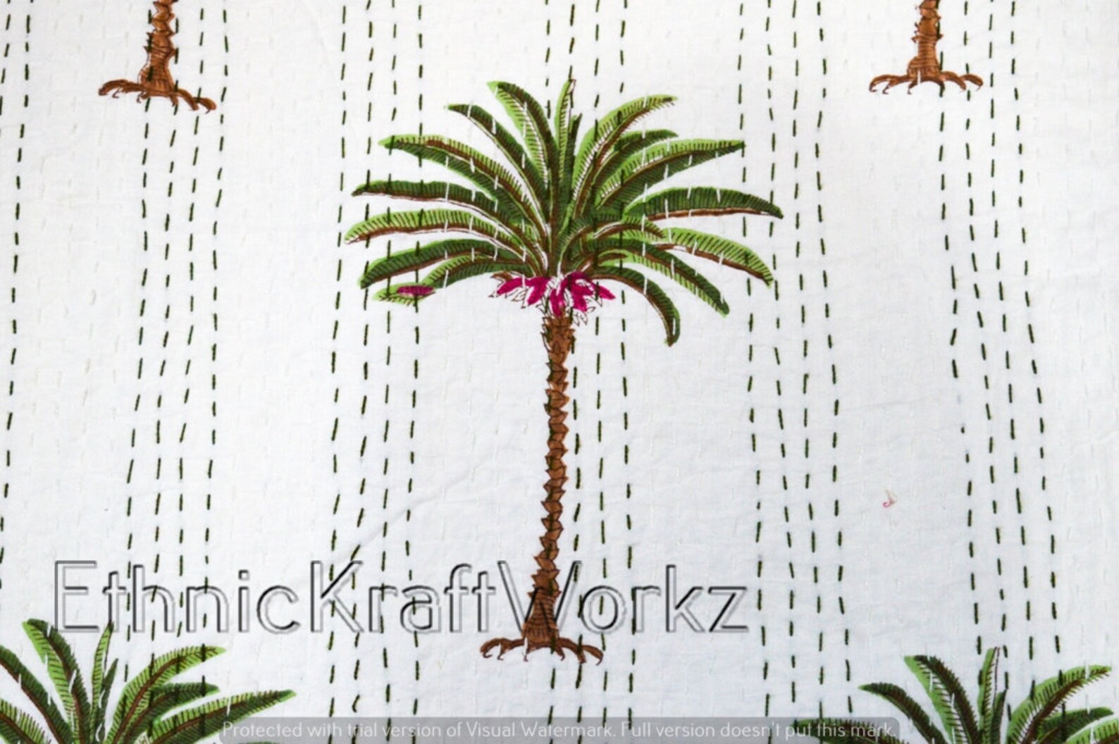 Indian Beautiful Handmade Palm Tree Print Queen Kantha Quilt | Etsy