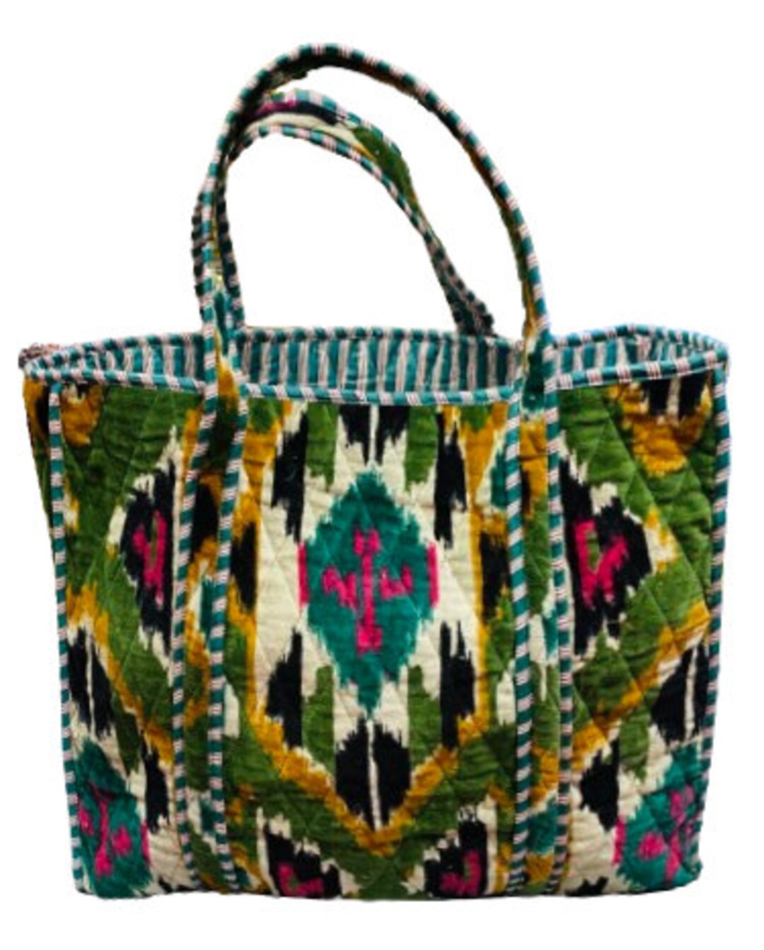Velvet Green Ikat Print Shoulder Slouch Hobo Bag. Bohemian Indian ...