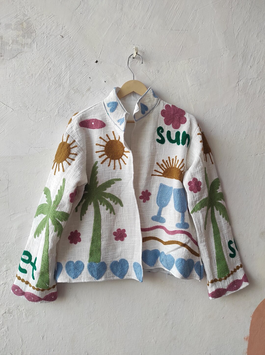Palm Tree Embroidery Kimono Jacket, Suzani Robe Palm Tree Dress, Chapan ...