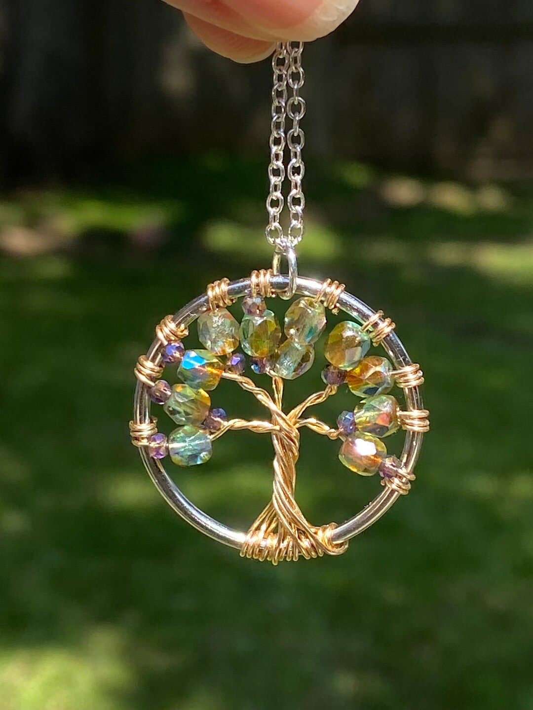 Mini Tree of Life Pendant Necklace. Multifaceted Glass Bead Tree Charm ...
