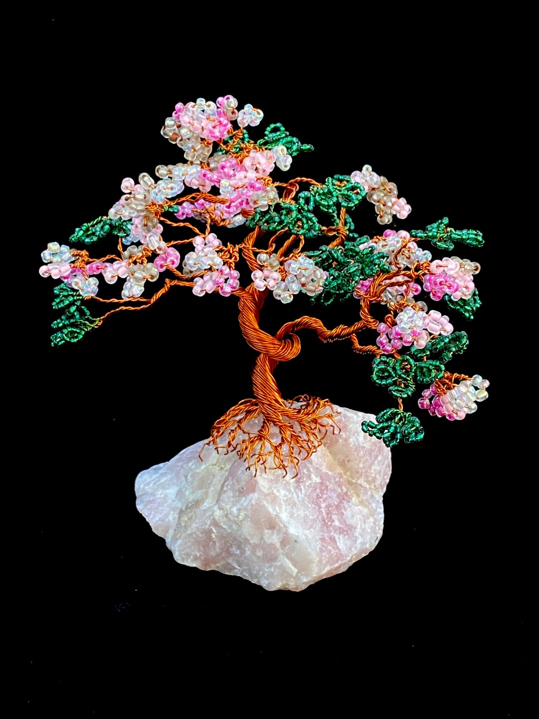 Japanese Cherry Blossom Tree of Life Sculpture. Rose Quartz Gemstone ...