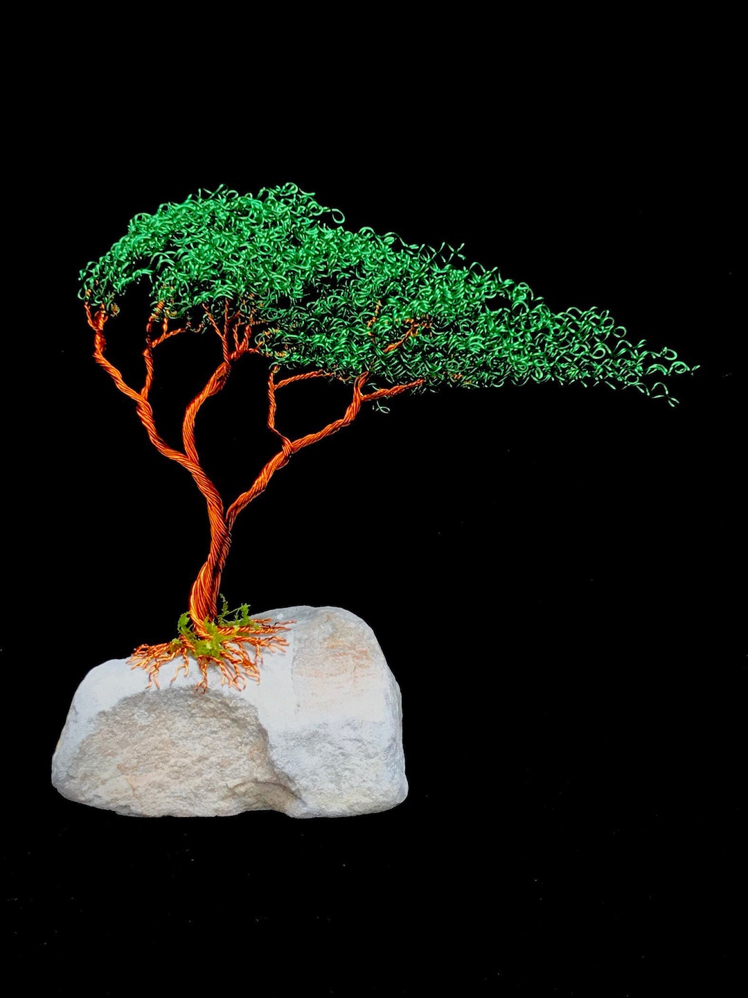 Windswept Copper Wire Tree of Life Rock Sculpture. Wind Blown Tree ...